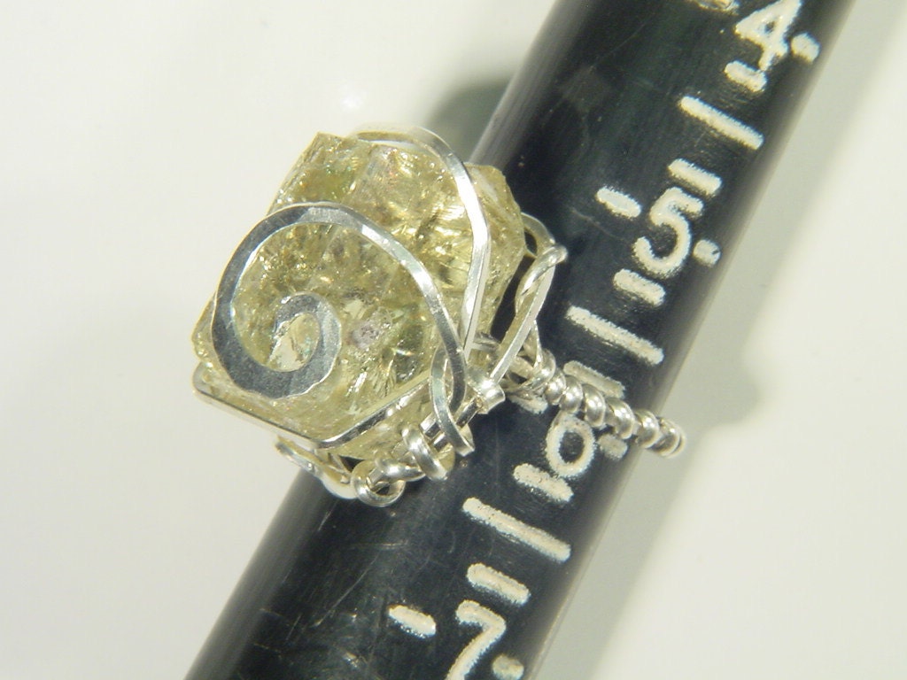 Hammered Sterling Silver Wire Wrapped Raw Natural Green Apatite Ring ...