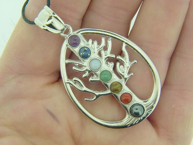 Pewter Tree of Life Amulet With Chakra Gemstone Accents Pendant ...