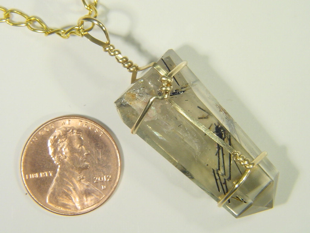 14kt Gold Filled Wire Wrapped Tourmalated Quartz Crystal Necklace ...
