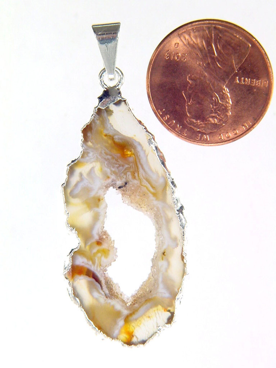 Silver Electroformed Occo Agate Slice Geode Druzy Colgante - Etsy España