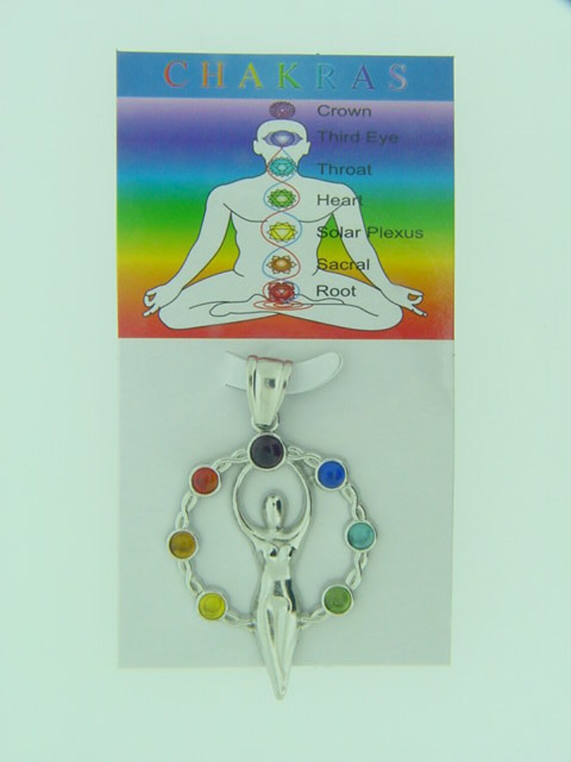 Pewter Wheel of Life With Crystal Chakra Amulet Pendant | Etsy