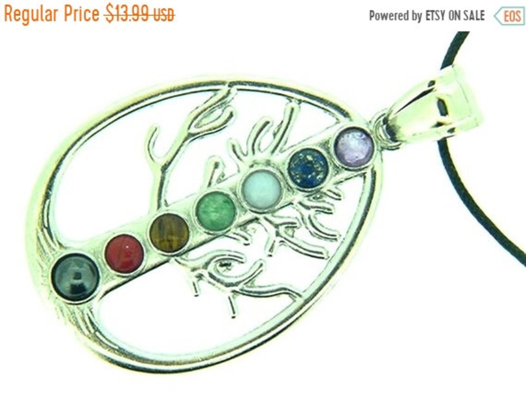 Pewter Tree of Life Amulet With Chakra Gemstone Accents Pendant ...