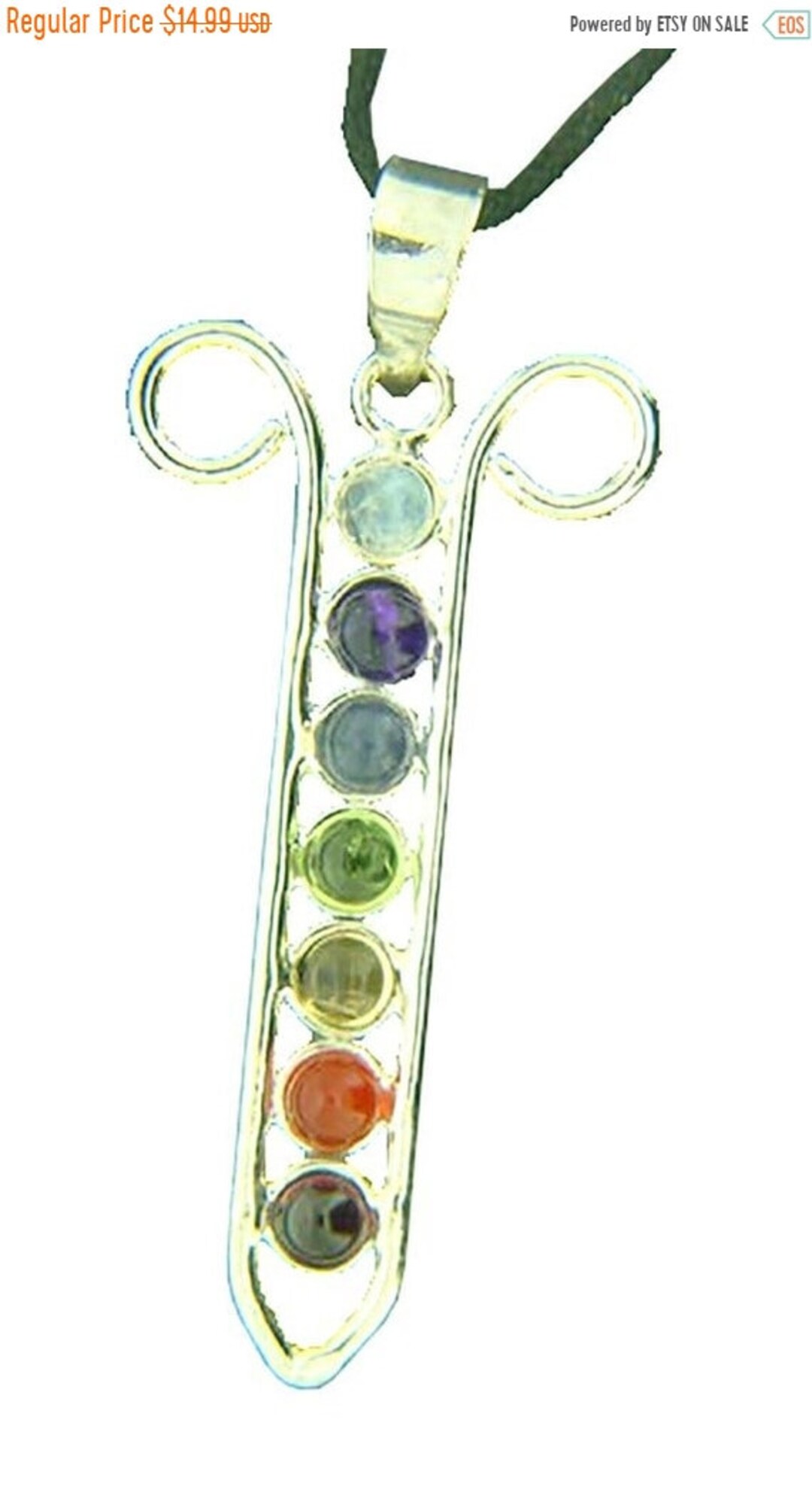 Silver Horns of Isis Amulet Chakra Gemstone Accents Pendant Necklace ...