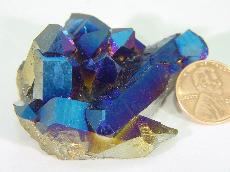 Natural Raw Quartz Cluster Cobalt Aura Fume Plated 31mm Cluster ...
