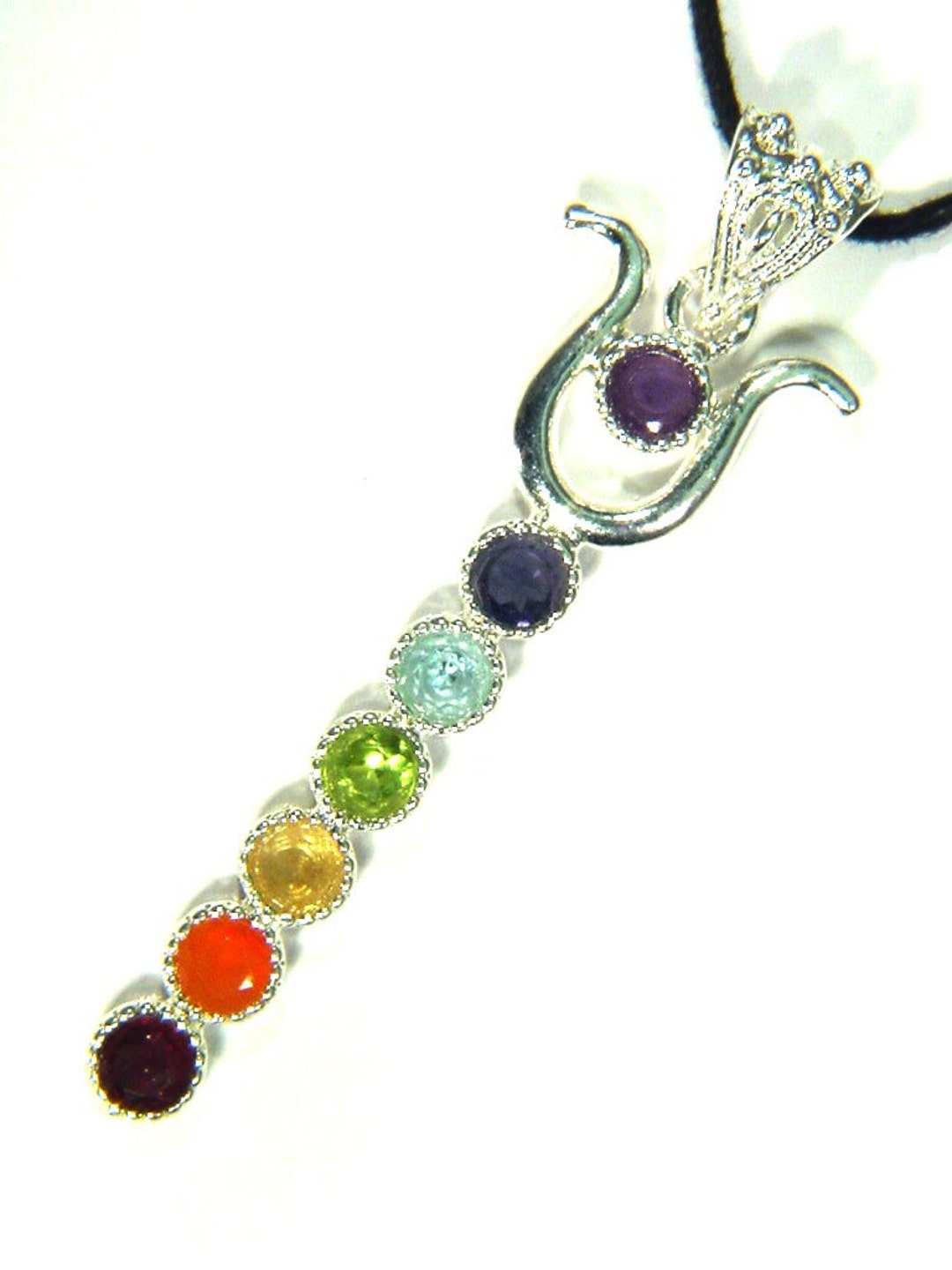 Silver Horns of Isis Amulet With Chakra Gemstone Accents Pendant ...