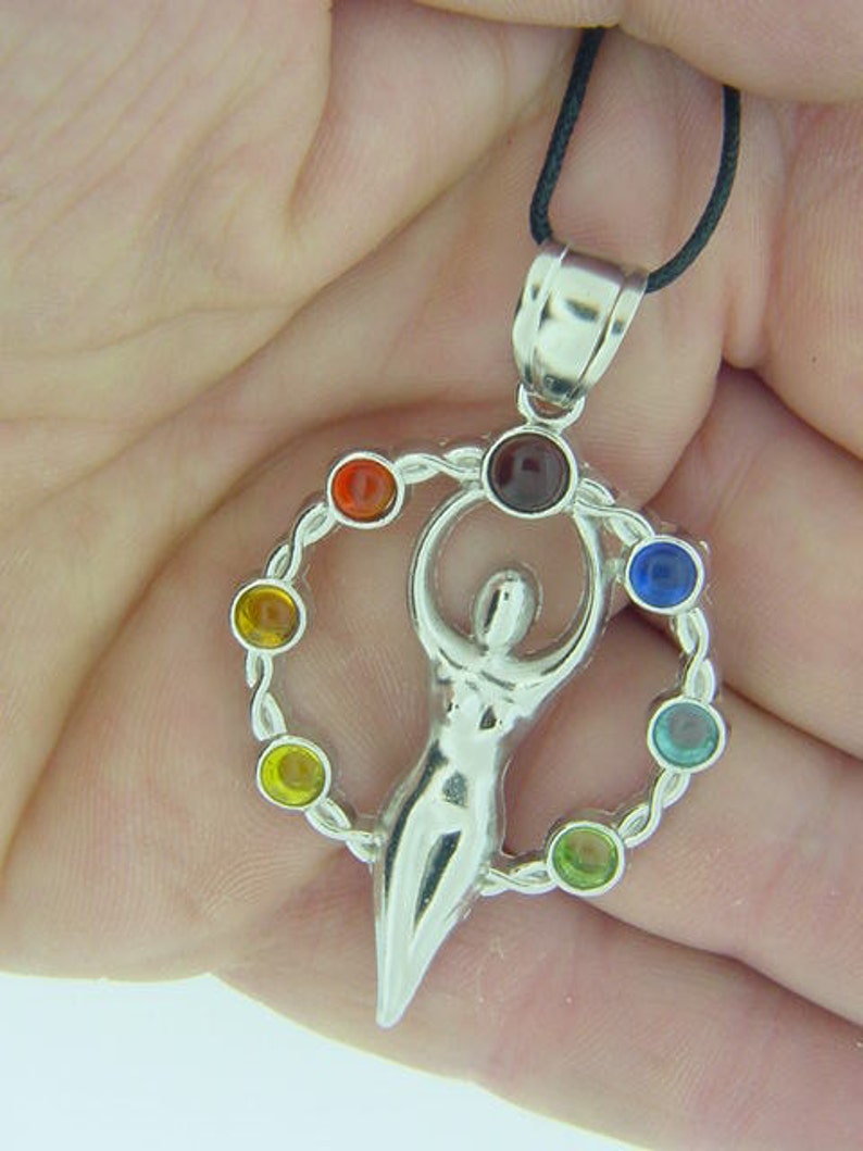 Pewter Wheel of Life With Crystal Chakra Amulet Pendant | Etsy