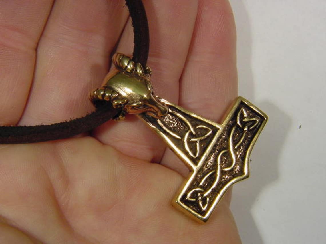 Genuine Bronze Thors Hammer Rams Head Pendant Necklace Odin Viking ...
