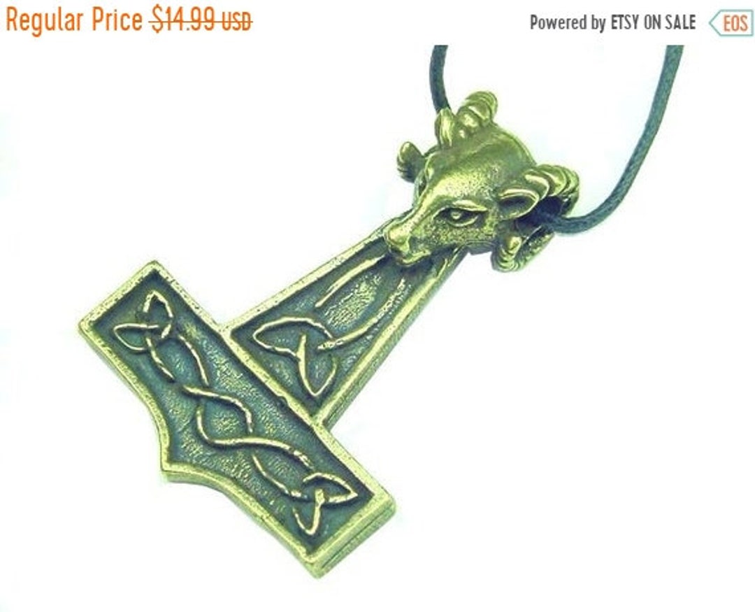 Thor's Hammer Rams Head Necklace Pewter With Bronze Patina Pendant ...