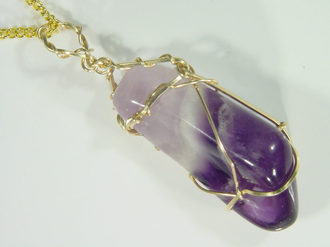 14 Kt Gold Filled Wire Wrapped Natural Chevron Amethyst Dogtooth ...