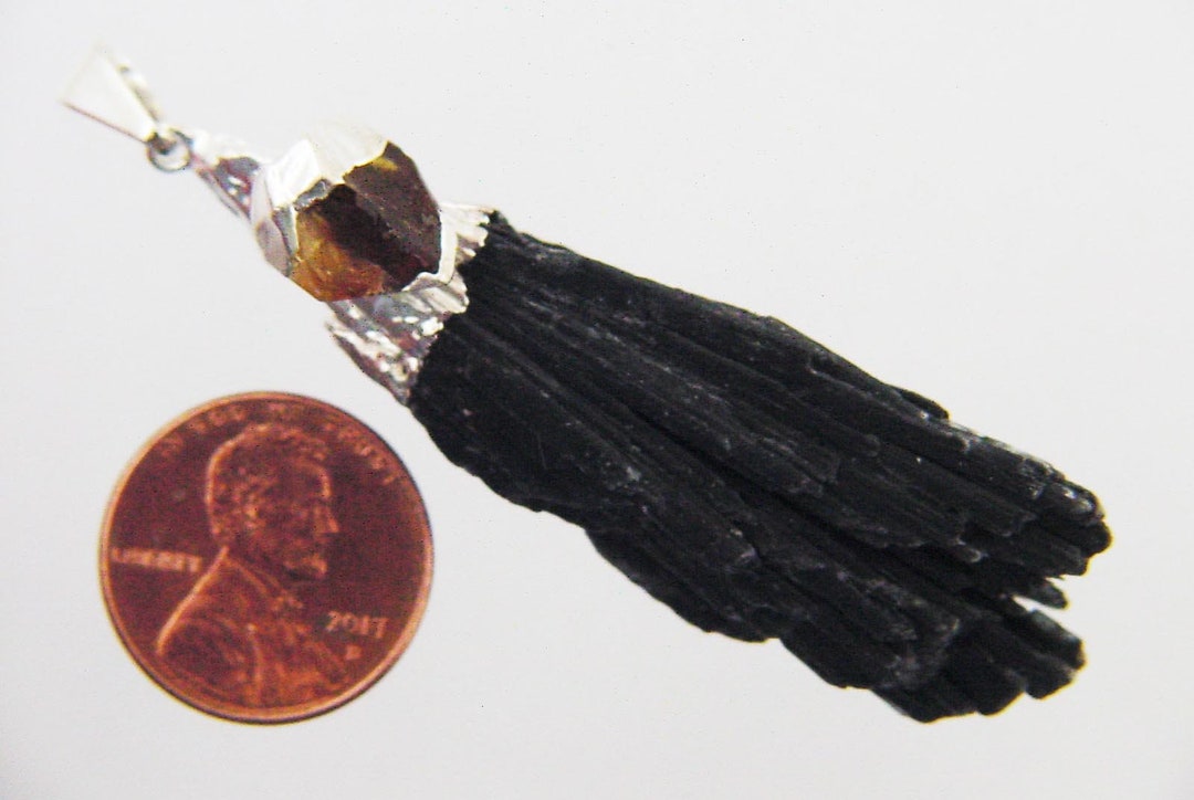 Silver Electroformed Natural Unpolished Black Kyanite Pendant With ...