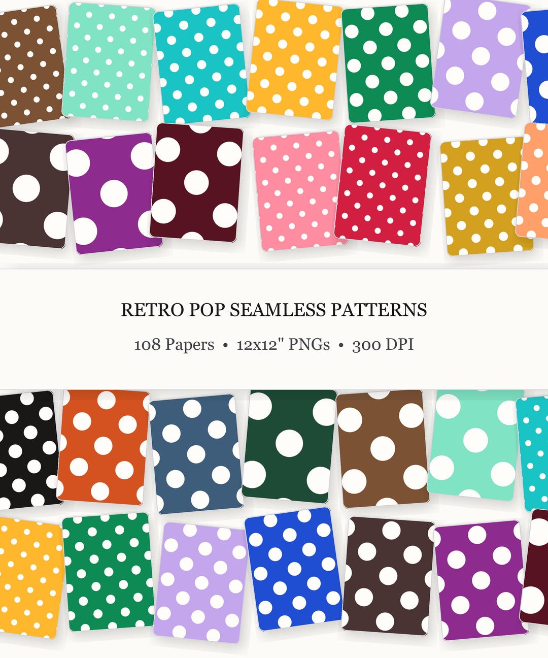 Retro Pop Polka Dot Seamless Patterns, Mid Century Digital Paper Pack ...