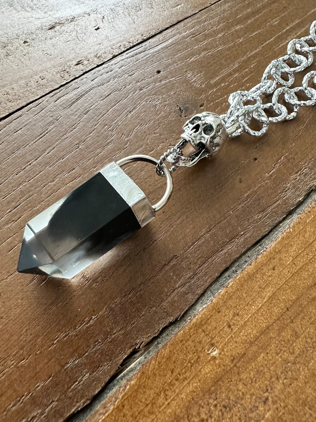 Resin Crystal Black Mist With Skull Silver Chunky Round Necklace - Etsy