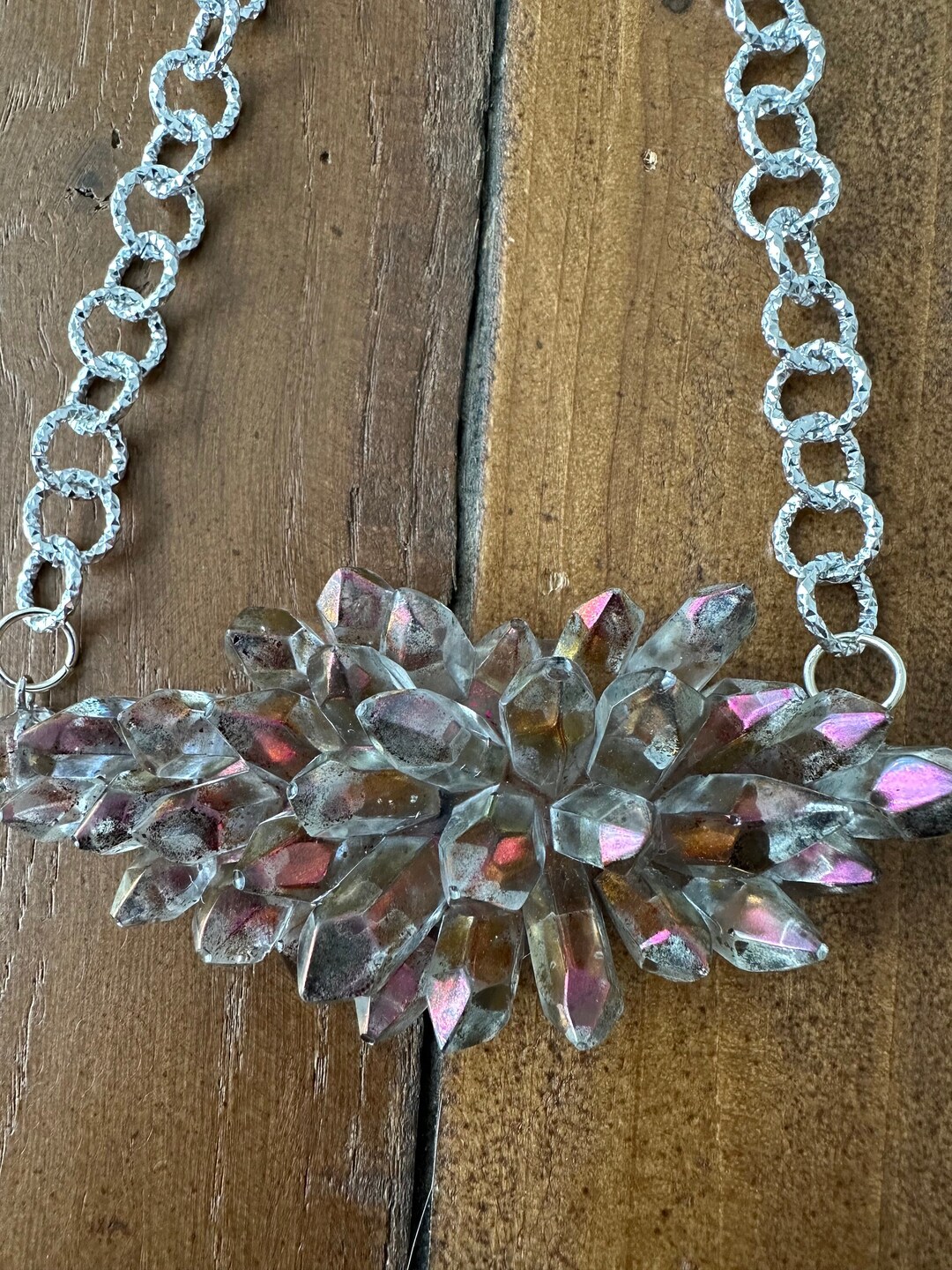 Resin Crystal Cluster Rust Potion Master Silver Necklace on Chunky ...