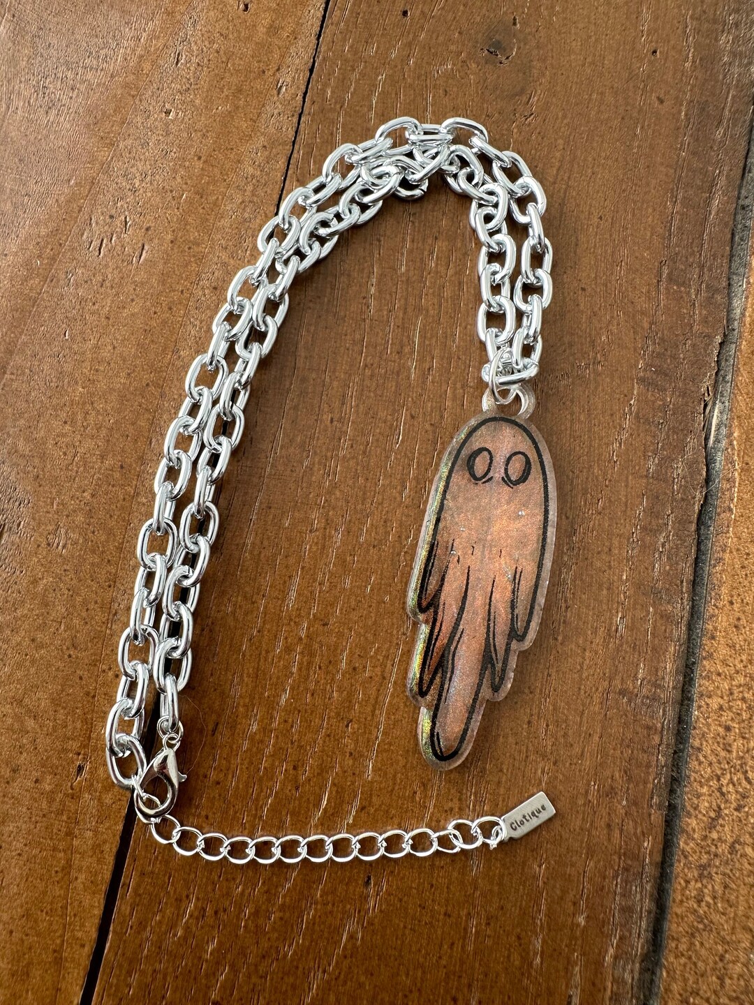 Resin Iridescent Clear and Black Spooky Boo Pendant Necklace - Etsy