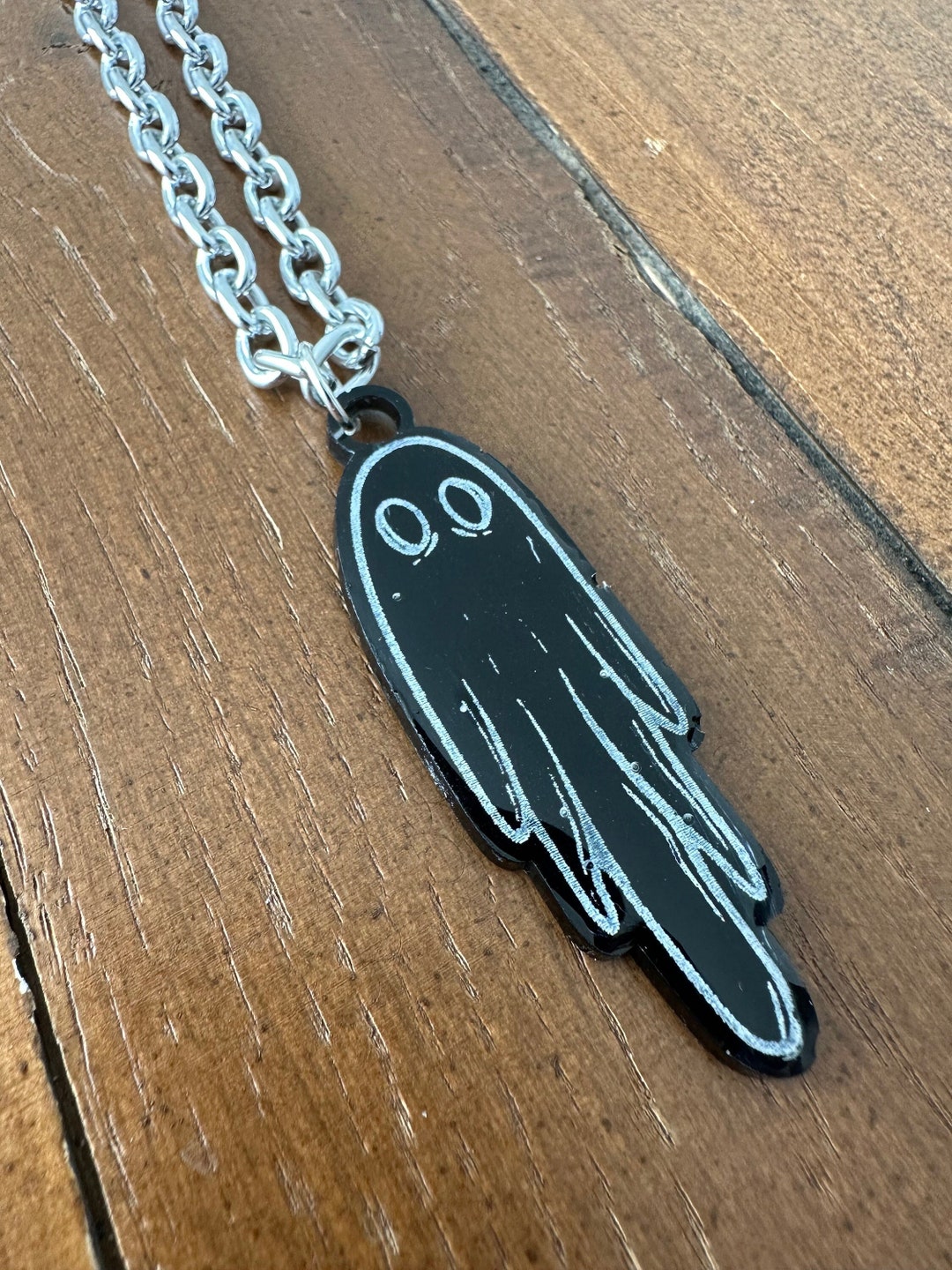 Resin Black and White Spooky Boo Pendant Necklace - Etsy