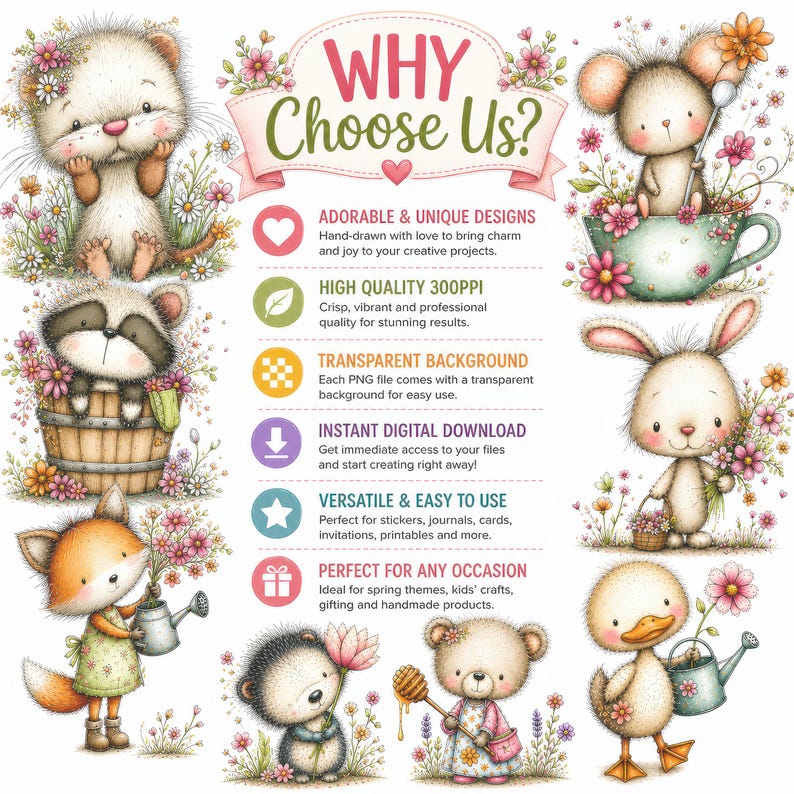 Spring Woodland Animals Clip Art, Watercolor Baby Forest Creatures ...