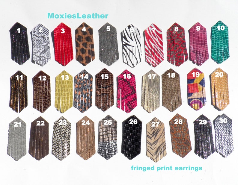 Printed Leather Fringed Earrings Genuine Leather Print Pieces - Etsy