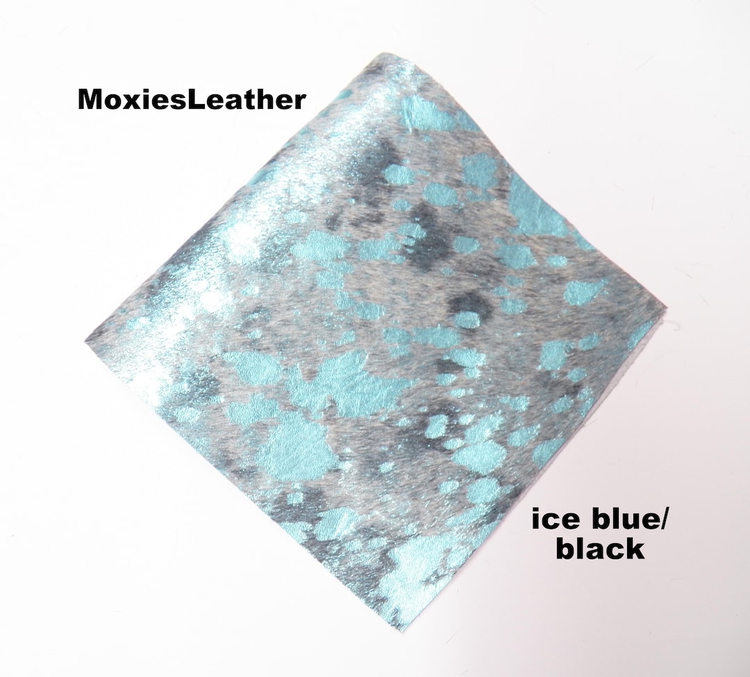 Cowhide Acid Wash Ice Blue Hair on Hide Print Leather Rainbow, Aqua ...