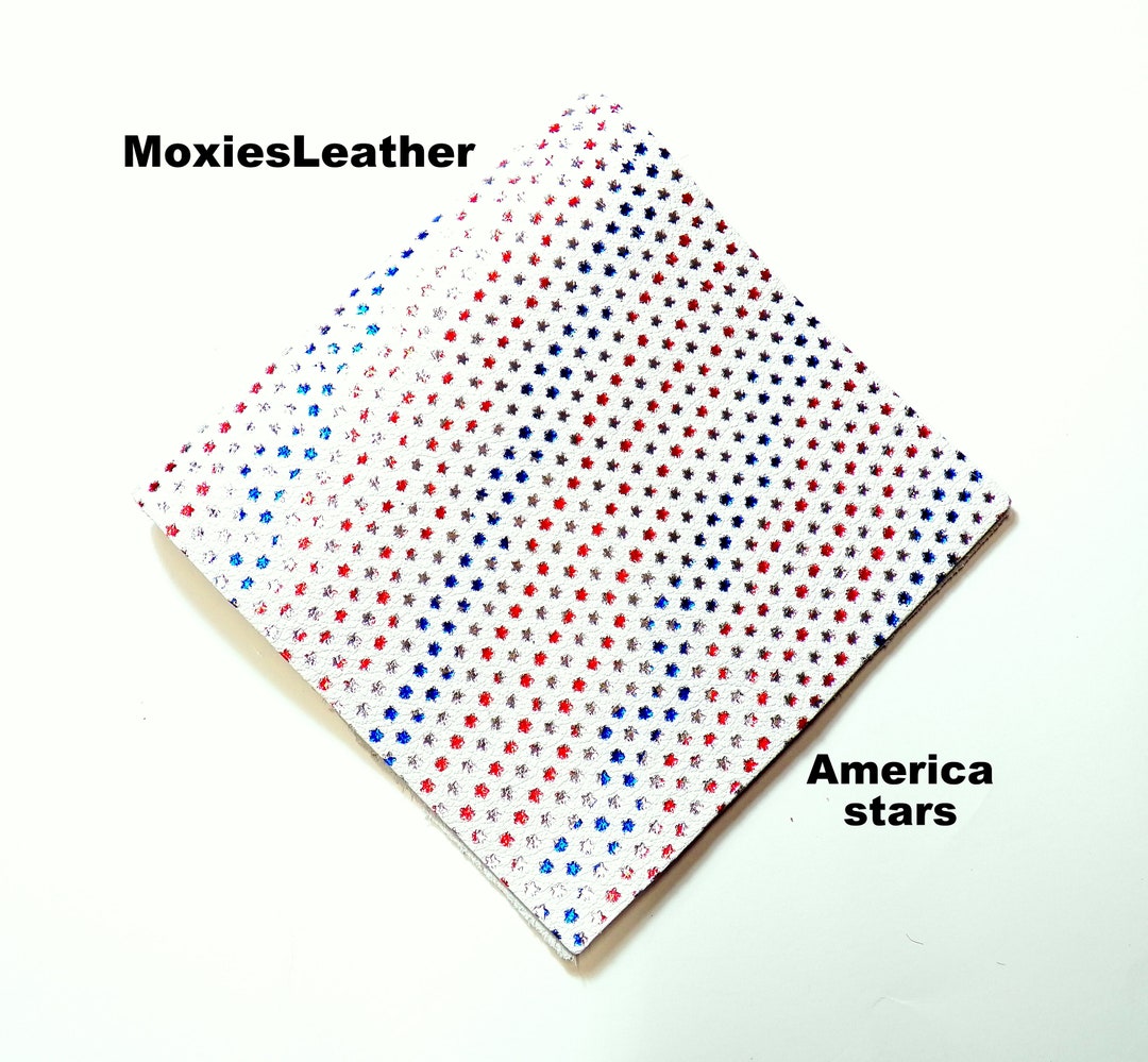 Red Blue Silver Stars Leather for Earrings, Leather Scrap, Leather ...