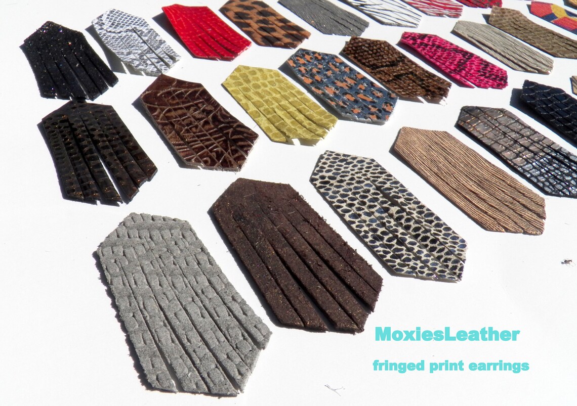Printed Leather Fringed Earrings Genuine Leather Print Pieces - Etsy