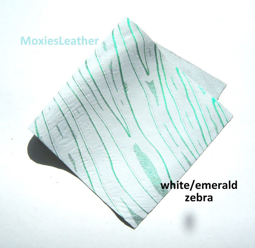 Real Leather Zebra Glossy Emerald Green Print - White Leather With ...