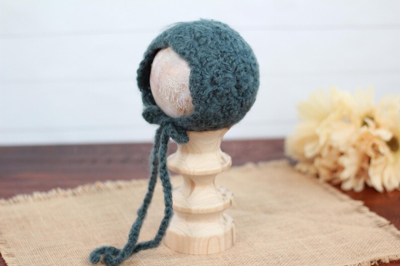Dark Teal Mohair Newborn Bonnet, Vintage Style Photo Prop - Etsy