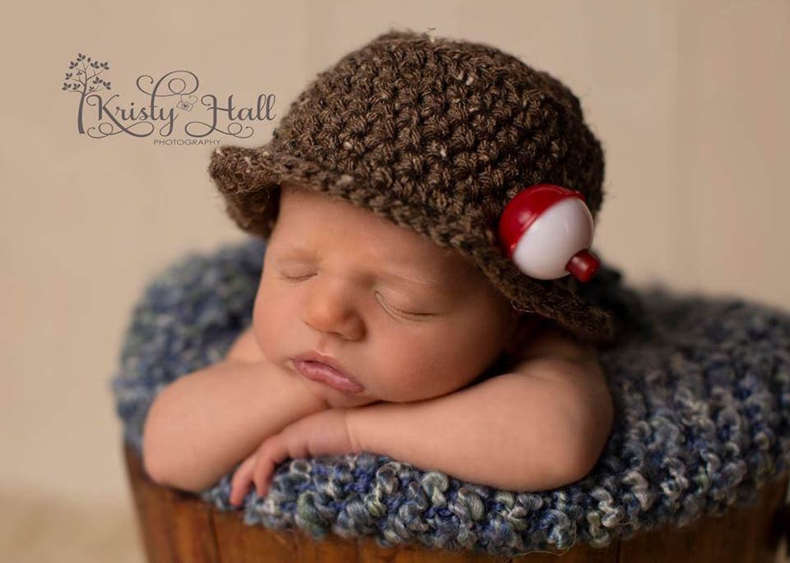 Newborn Fishing Hat Set, Baby Bucket Hat and Fish Newborn Photo Prop ...