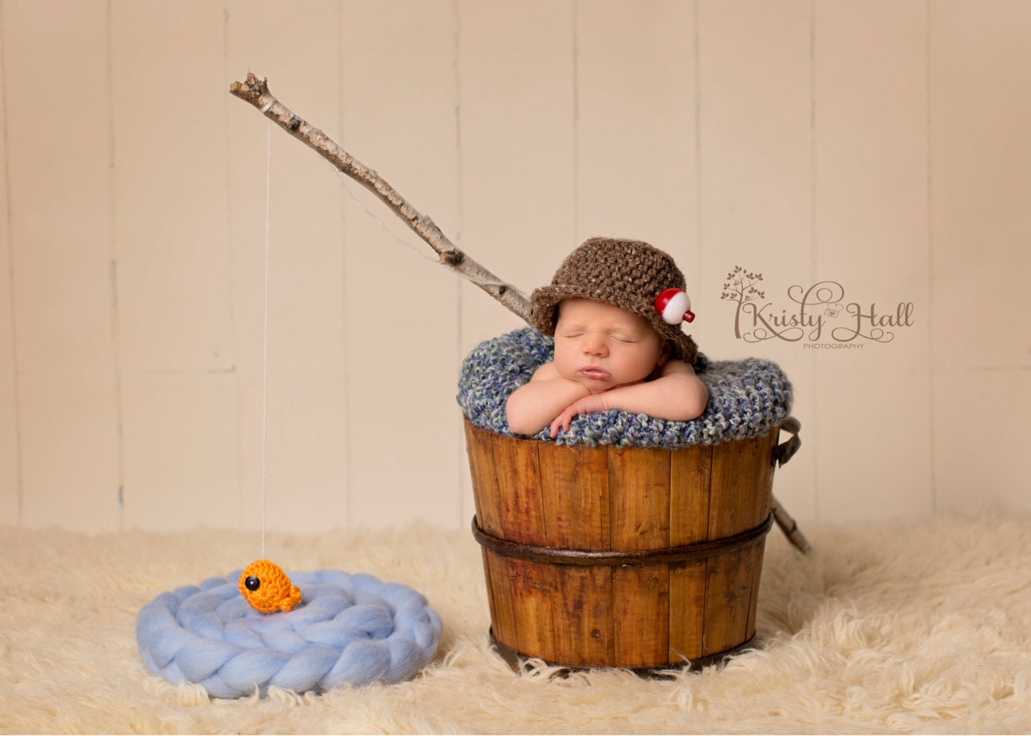 Newborn Fishing Hat Set, Baby Bucket Hat and Fish Newborn Photo Prop ...
