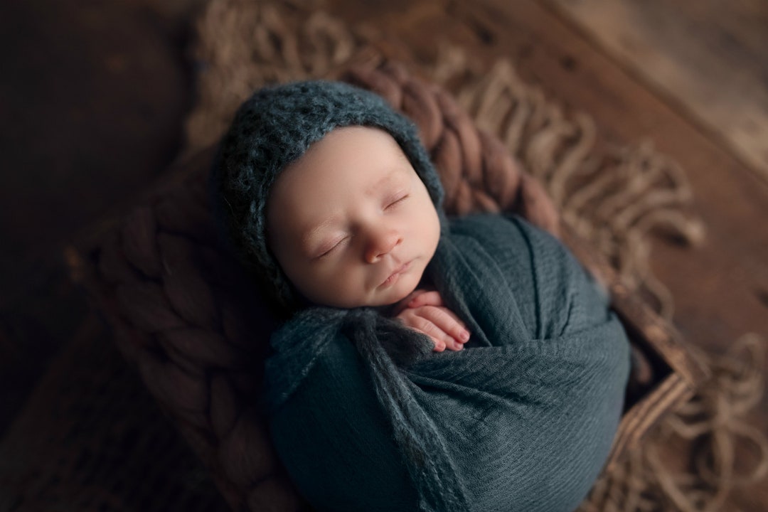 Dark Teal Mohair Newborn Bonnet, Vintage Style Photo Prop - Etsy