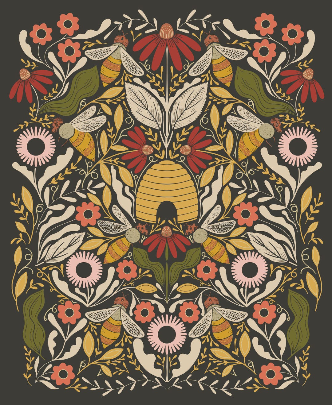 Bee Garden Panel Metallic Black 48418 21M by Gingiber- Moda- 1 Yard - Etsy