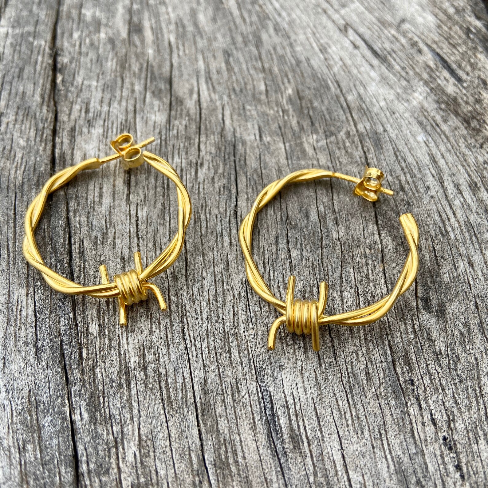 Barbed Wire Earrings Gold Plated Hoops 3cm Hoops - Etsy