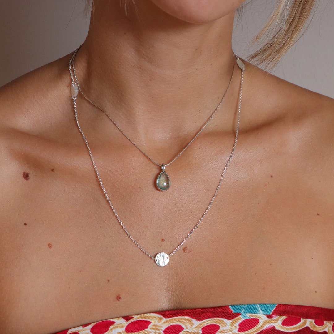 Long Sterling Silver Chain Necklace, Silver Disc Necklace, Silver Coin ...