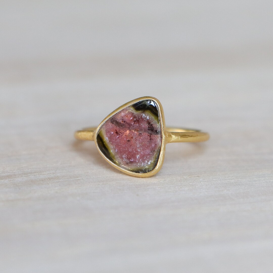 Watermelon Tourmaline Ring Gold Triangle Shaped Ring Pink - Etsy