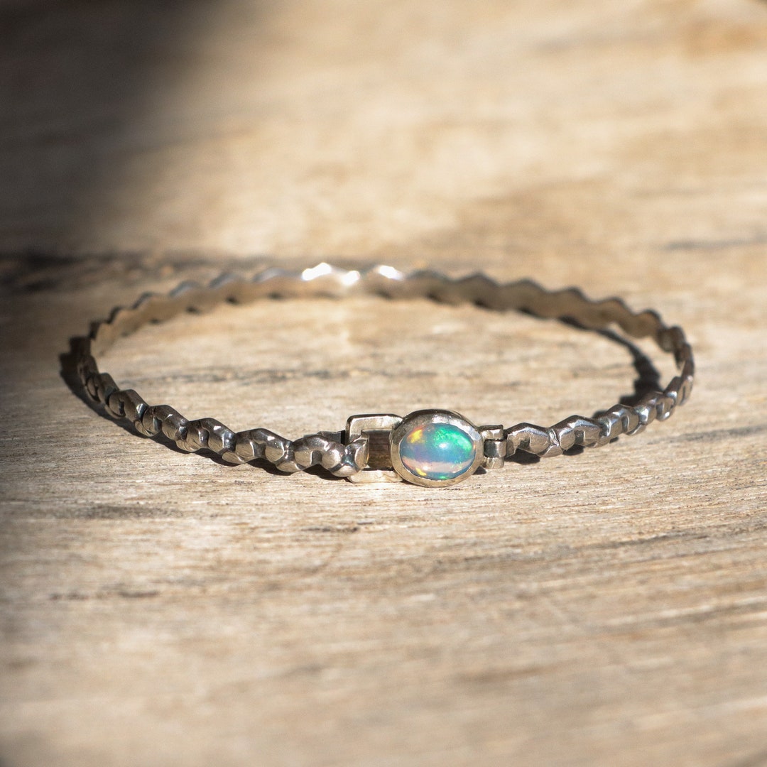 Ethiopian Opal Silver Bangle Opal Silver Bracelet Opal - Etsy