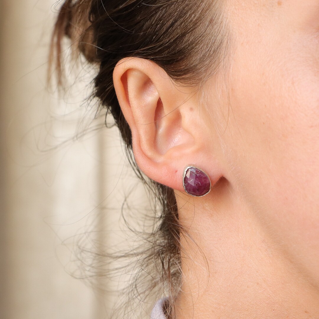 Ruby Studs Silver, Ruby Stud Earrings, Large Ruby Studs, Natural Ruby ...
