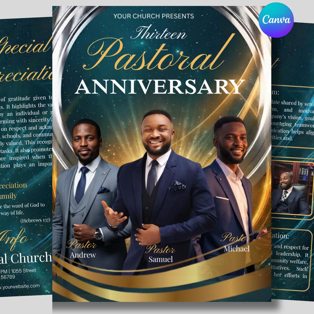 4 Page Pastoral Anniversary Program Template, Appreciation, Luxury ...