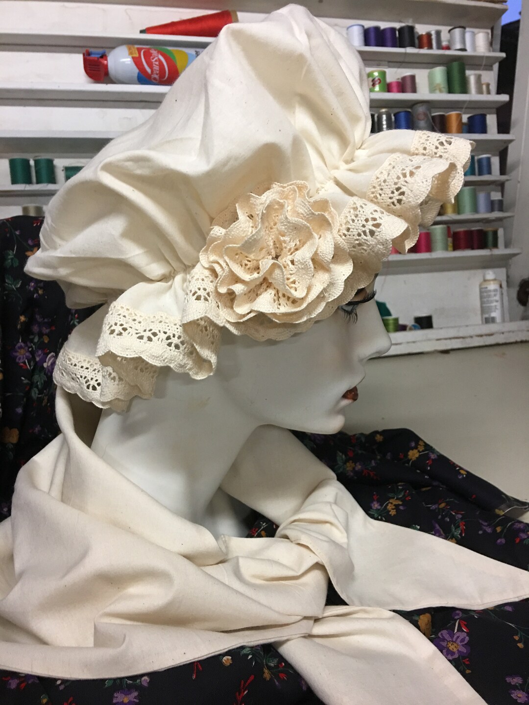 Mob Cap Scarf With Rosettes - Etsy