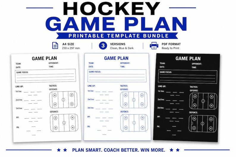 Hockey Game Plan Template Printable PDF, Coaching Planner, Lineup Sheet ...