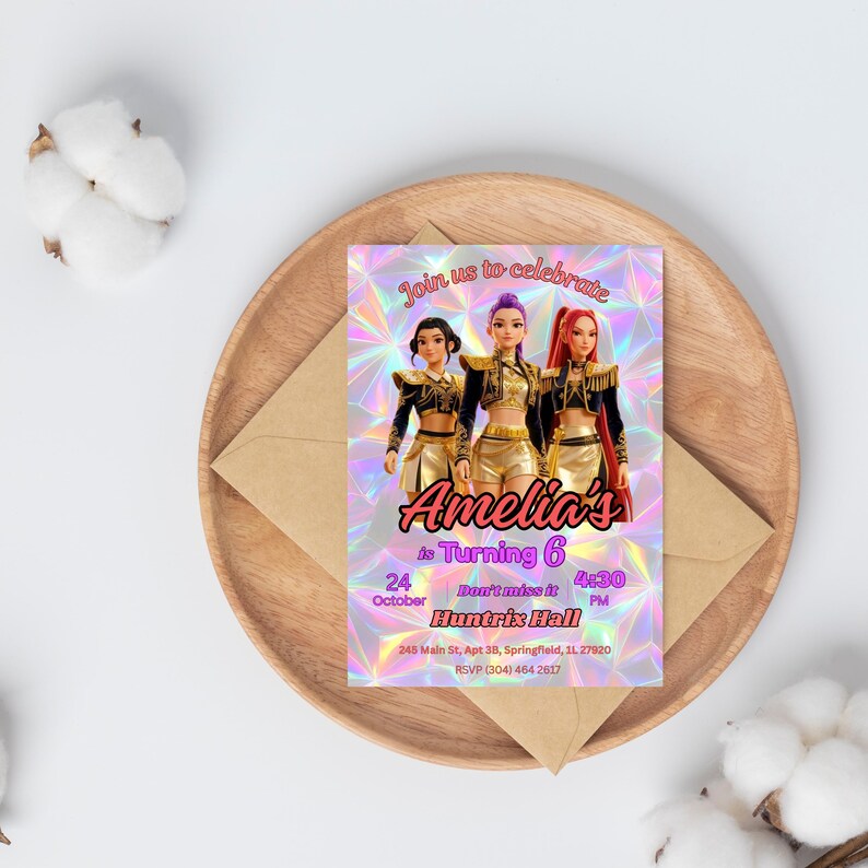 Kpop Demon Hunters Birthday Invitation, Custom Name Age Party Card ...