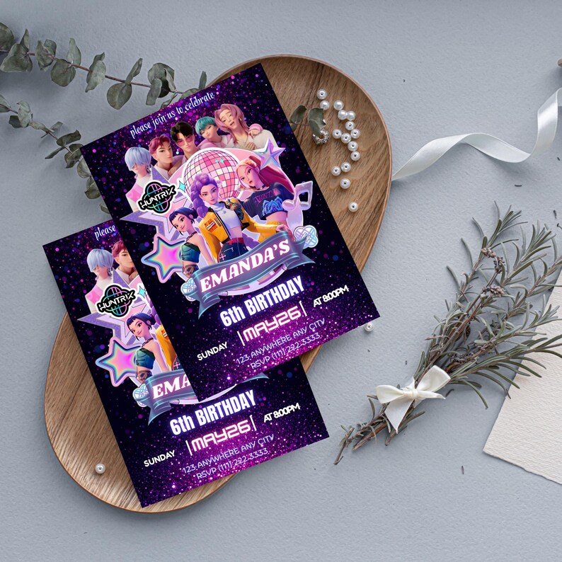 KPOP Demon Hunters Birthday Invitation, Neon Concert Party Invite ...