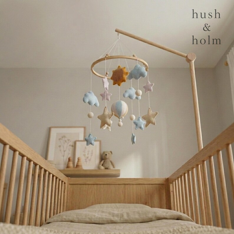 Hot Air Balloon Nursery Mobile, Baby Crib Mobile, Neutral Nursery Decor ...