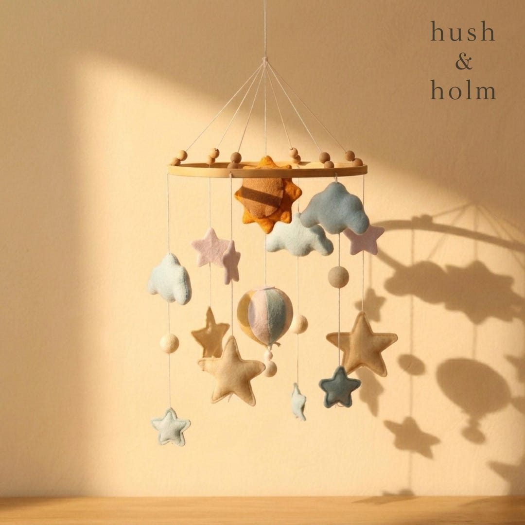 Hot Air Balloon Nursery Mobile, Baby Crib Mobile, Neutral Nursery Decor ...