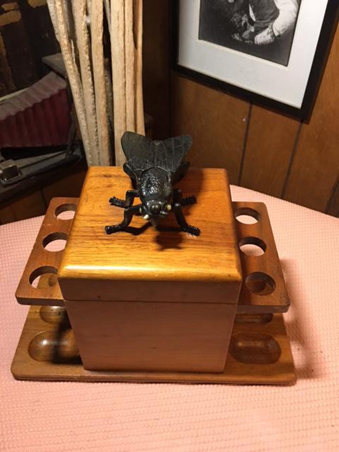 Vintage Iron Fly Wood Pipe Stand and Tobacco Humidor - Etsy