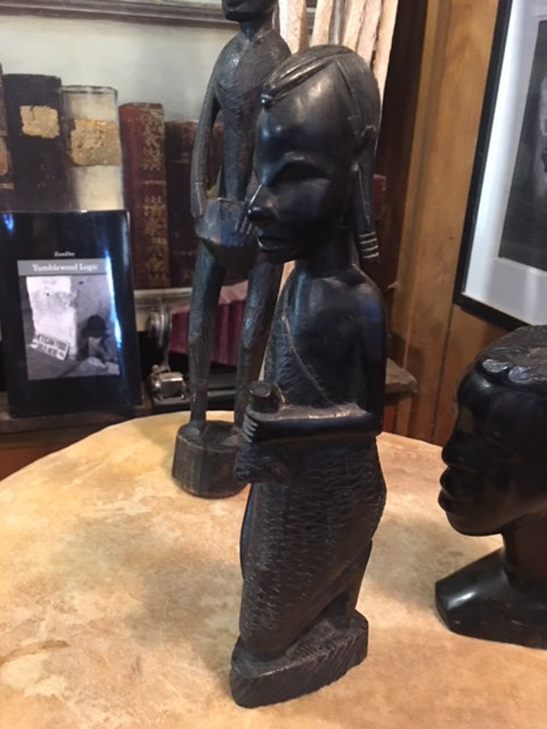 Vintage African Hand Carved Ebony Statues Set of 3 - Etsy