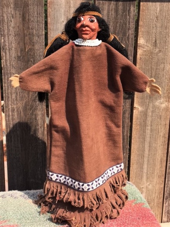 Antique Hand Puppet Native American Indian with Stand | Etsy