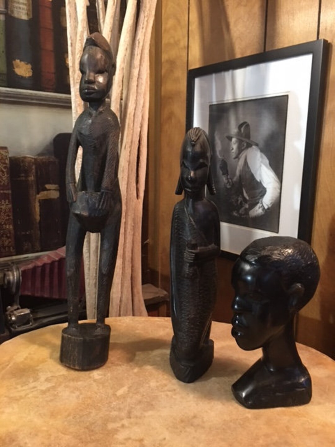 Vintage African Hand Carved Ebony Statues Set of 3 - Etsy