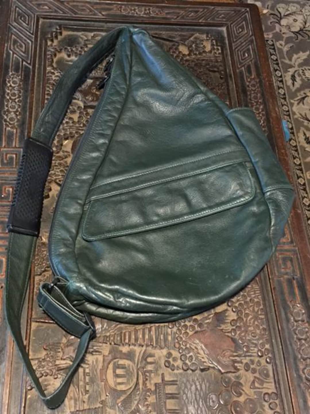 Ameribag Forest Green Leather Healthy Back Crossbody Purse Bag Made in New York - Etsy