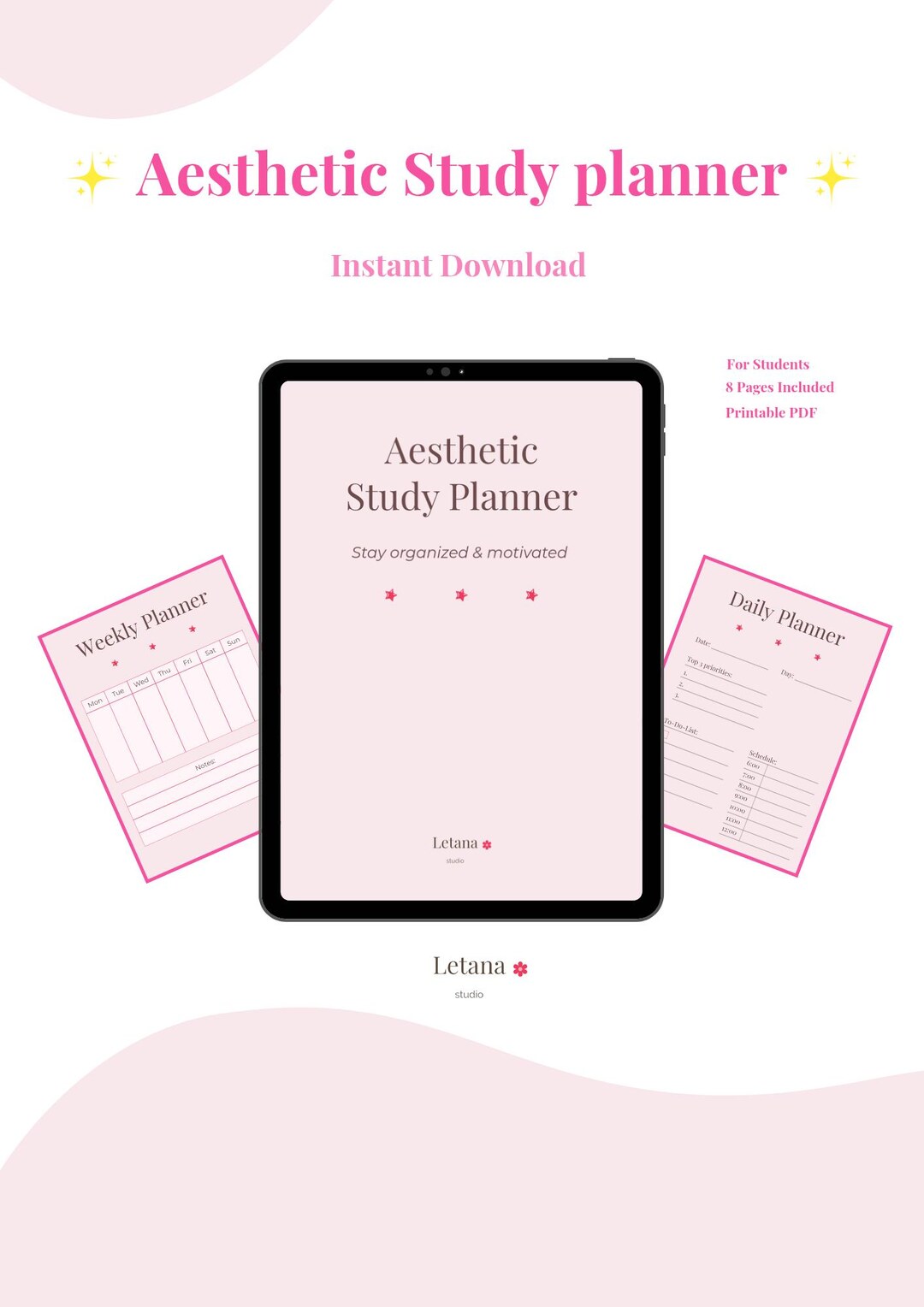 Aesthetic Study Planner Printable / Student Planner PDF / Weekly Daily ...