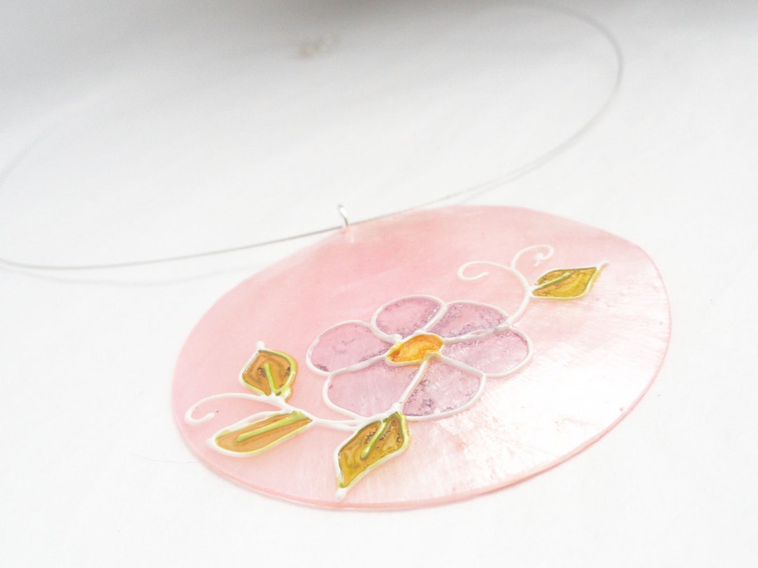 Shell Necklace - Painted Pendant - Pink Shell - Painted Shell - Painted ...