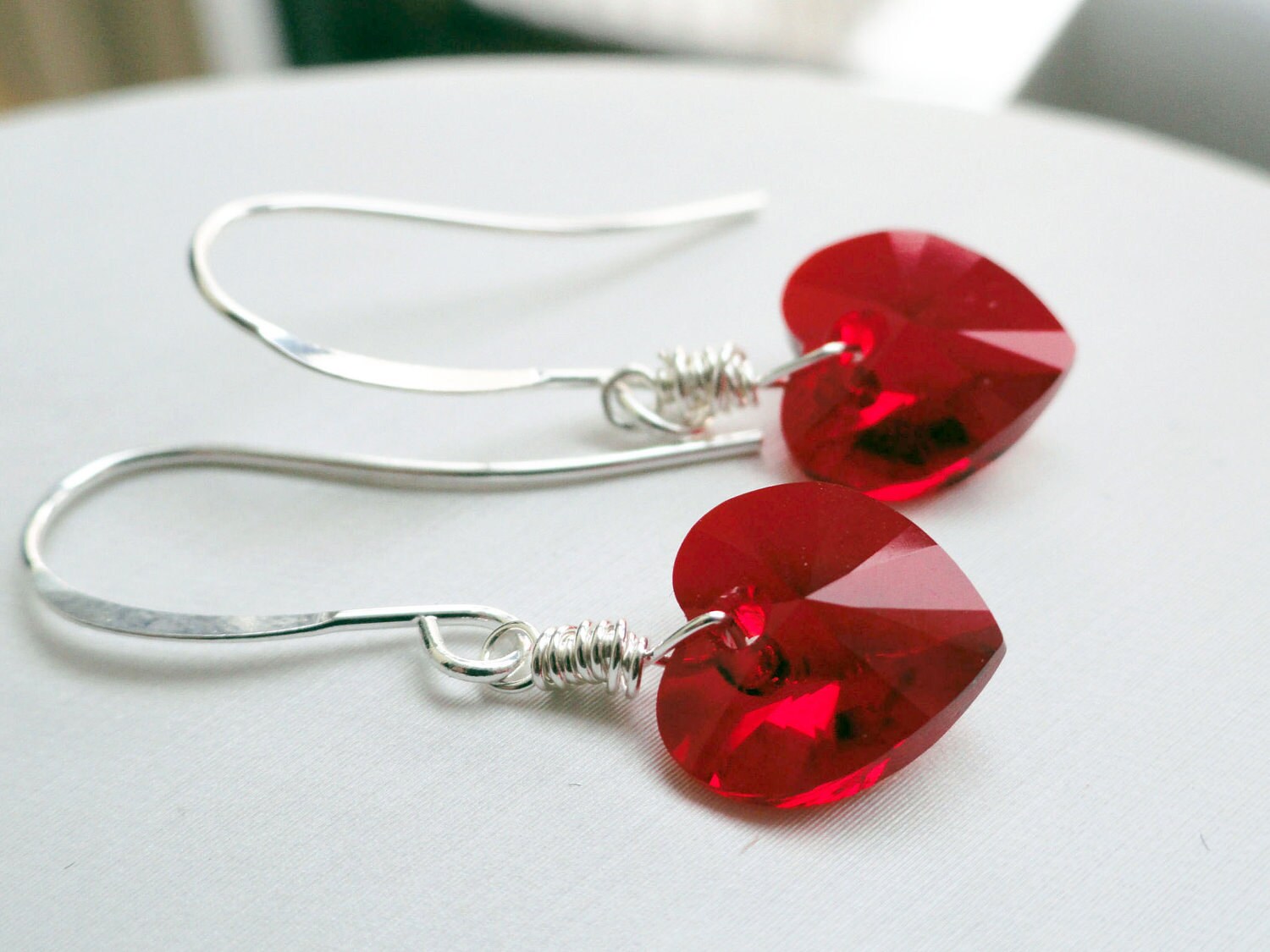 Swarovski Earrings Crystal Heart Earrings Red Heart - Etsy